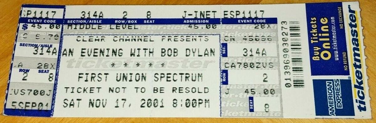 Nov 17, 2001: Bob Dylan at The Spectrum Philadelphia, Pennsylvania ...