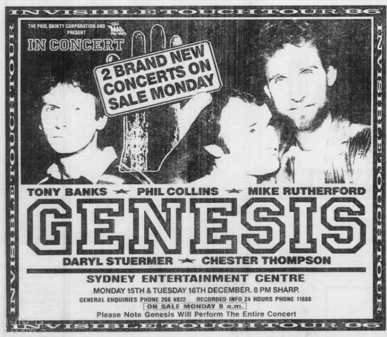 Dec 16, 1986: Genesis at Sydney Entertainment Centre Sydney, New South ...