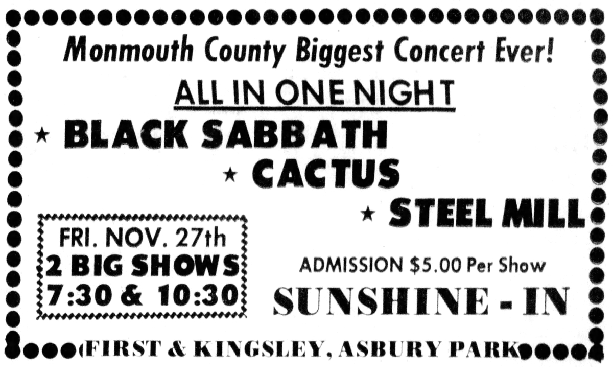 Nov 27, 1970: Black Sabbath / Cactus / Steel Mill / Bruce Springsteen ...