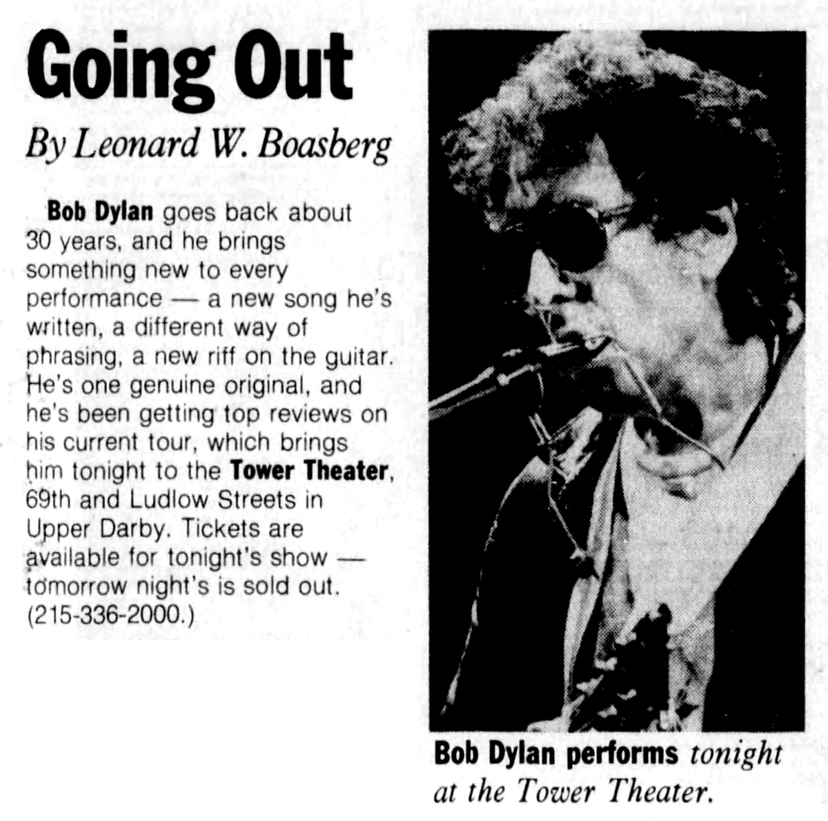 Oct 27, 1994: Bob Dylan at Tower Theater Upper Darby, Pennsylvania ...