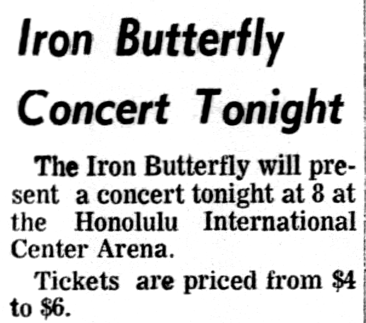 Nov 29, 1969: iron butterfly at Honolulu International Center Honolulu ...