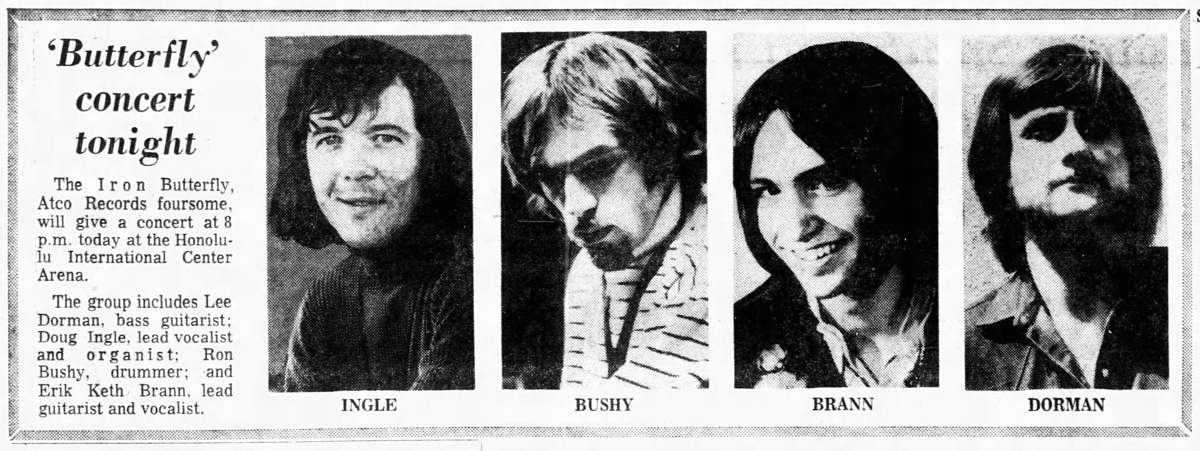 Nov 29, 1969: iron butterfly at Honolulu International Center Honolulu ...