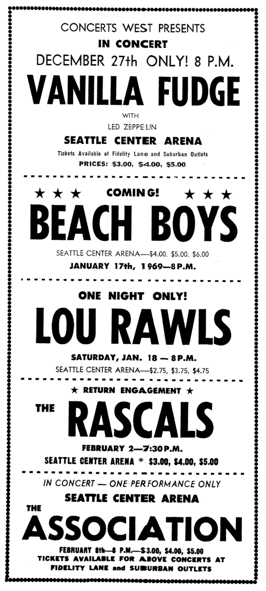 Dec 27, 1968: Vanilla Fudge / Led Zeppelin at Seattle Center Arena ...