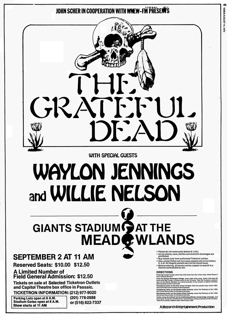 Sep 02, 1978: Grateful Dead / Willie Nelson / New Riders of the Purple ...