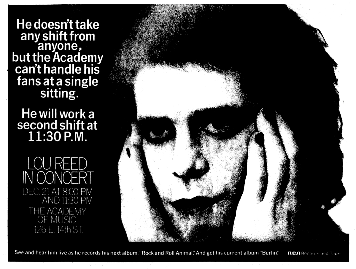 Dec 21, 1973: Lou Reed at Academy Of Music New York, New York, United ...