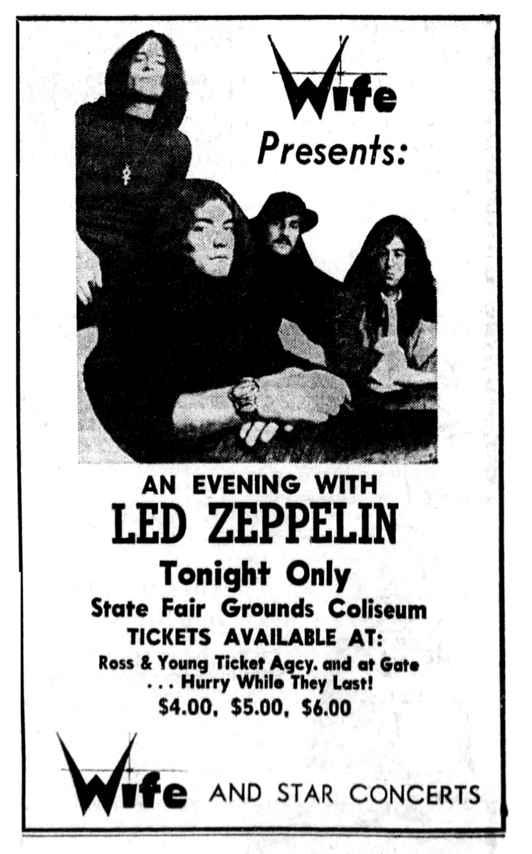 Apr 04, 1970: Led Zeppelin at Fairgrounds Coliseum Indianapolis ...