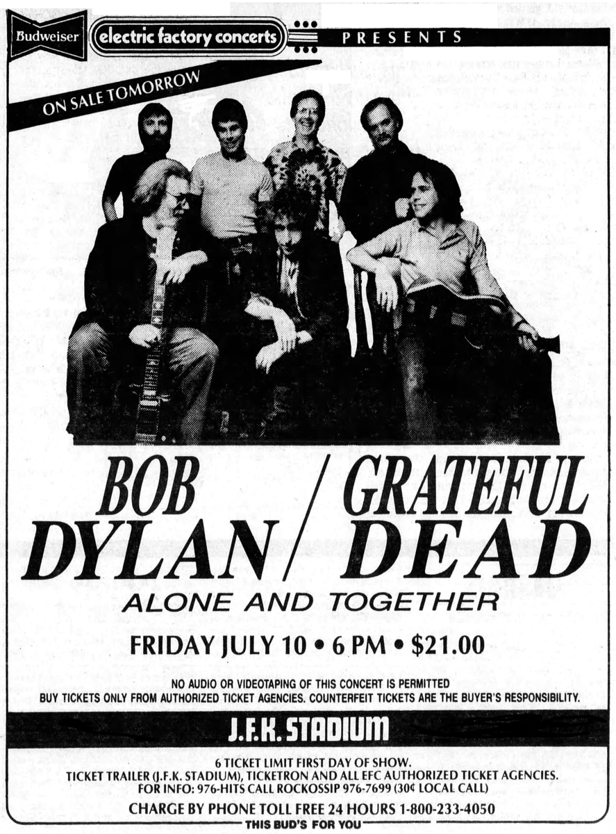 Jul 10, 1987: Grateful Dead / Bob Dylan at John F. Kennedy Stadium ...