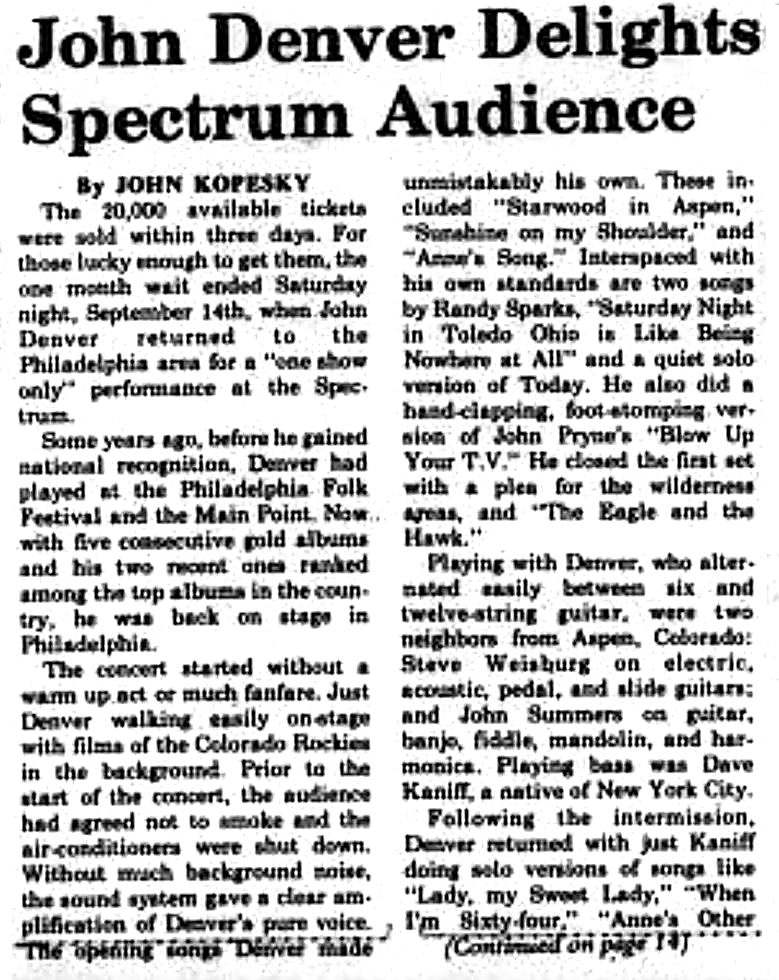 John Denver Concert & Tour History | Concert Archives