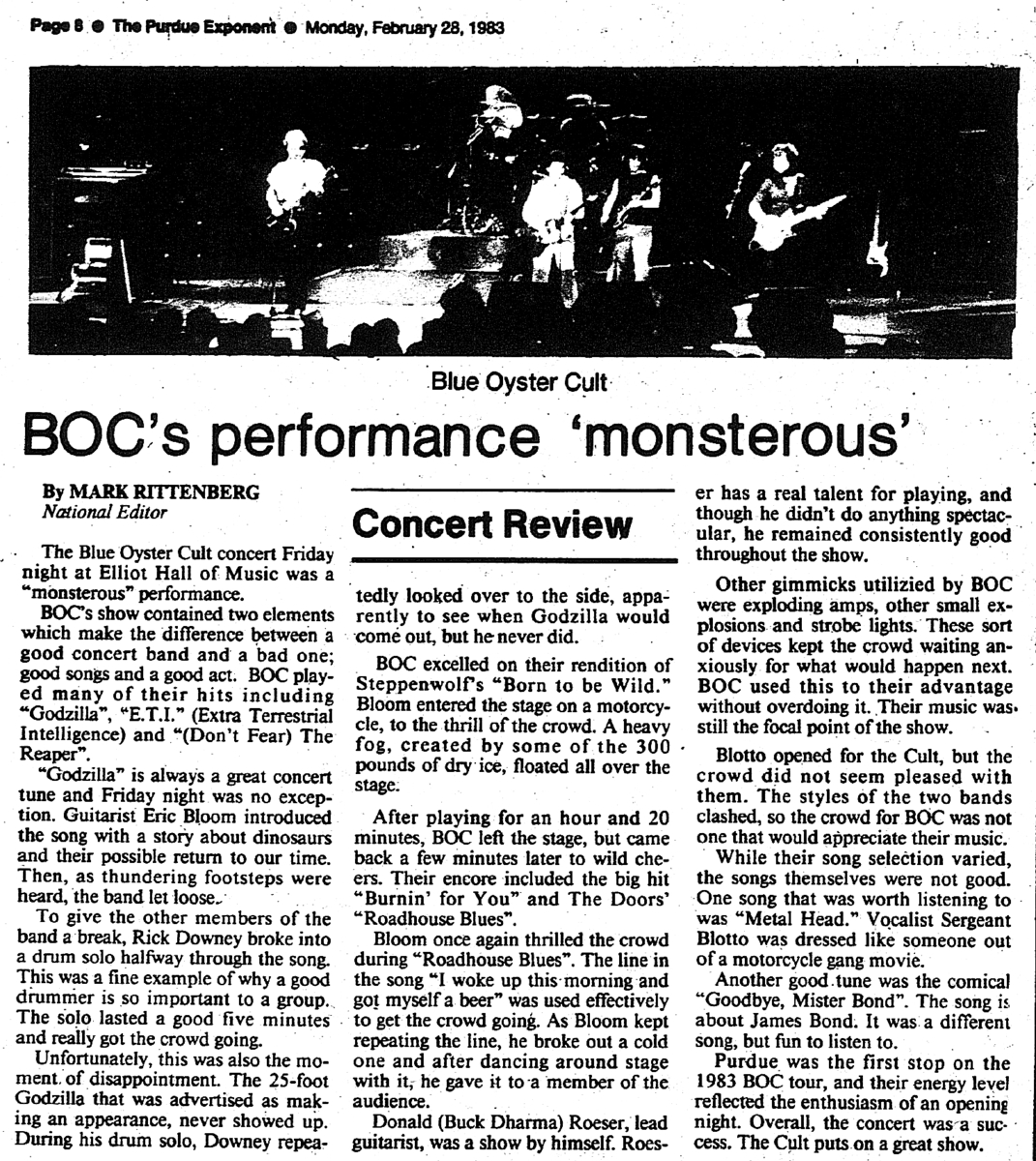 Blue Öyster Cult's 1983 Concert & Tour History | Concert Archives