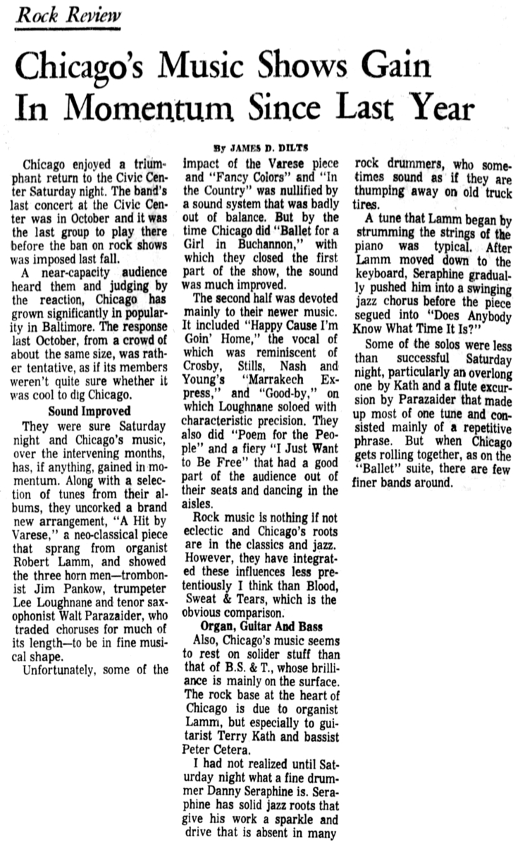 Chicago's 1971 Concert & Tour History | Concert Archives