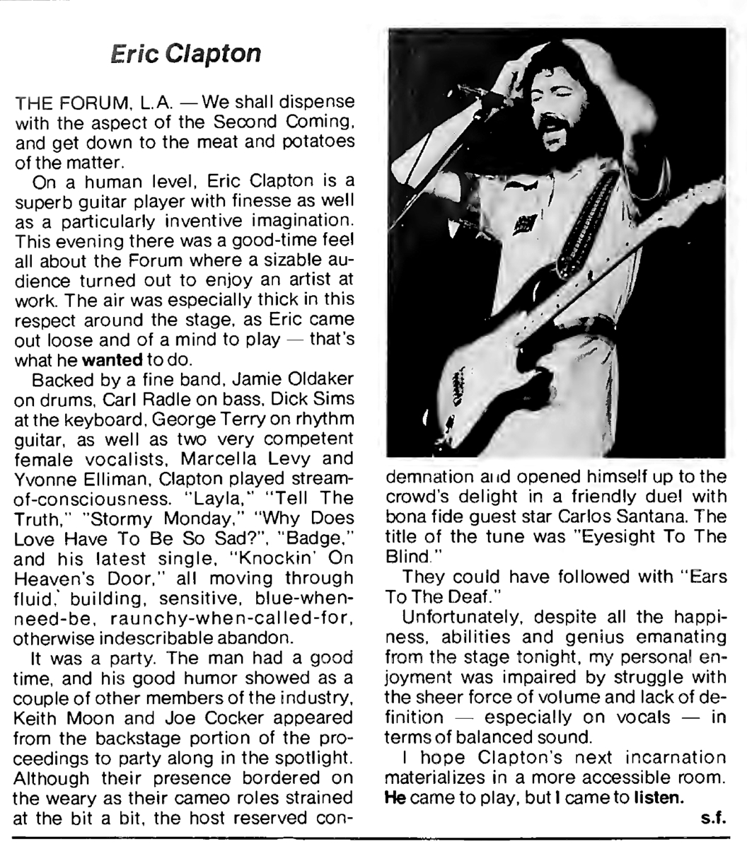 Eric Clapton's 1975 Concert & Tour History | Concert Archives