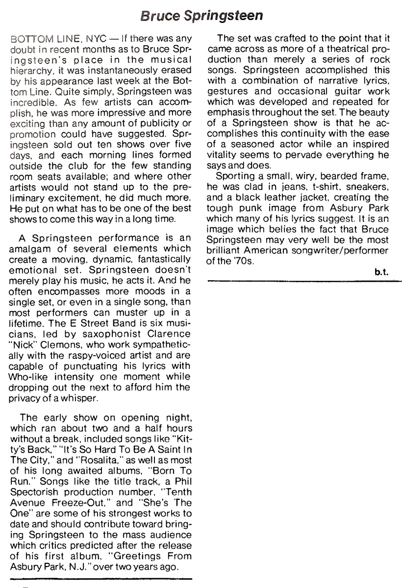 Bruce Springsteen's 1975 Concert & Tour History | Concert Archives