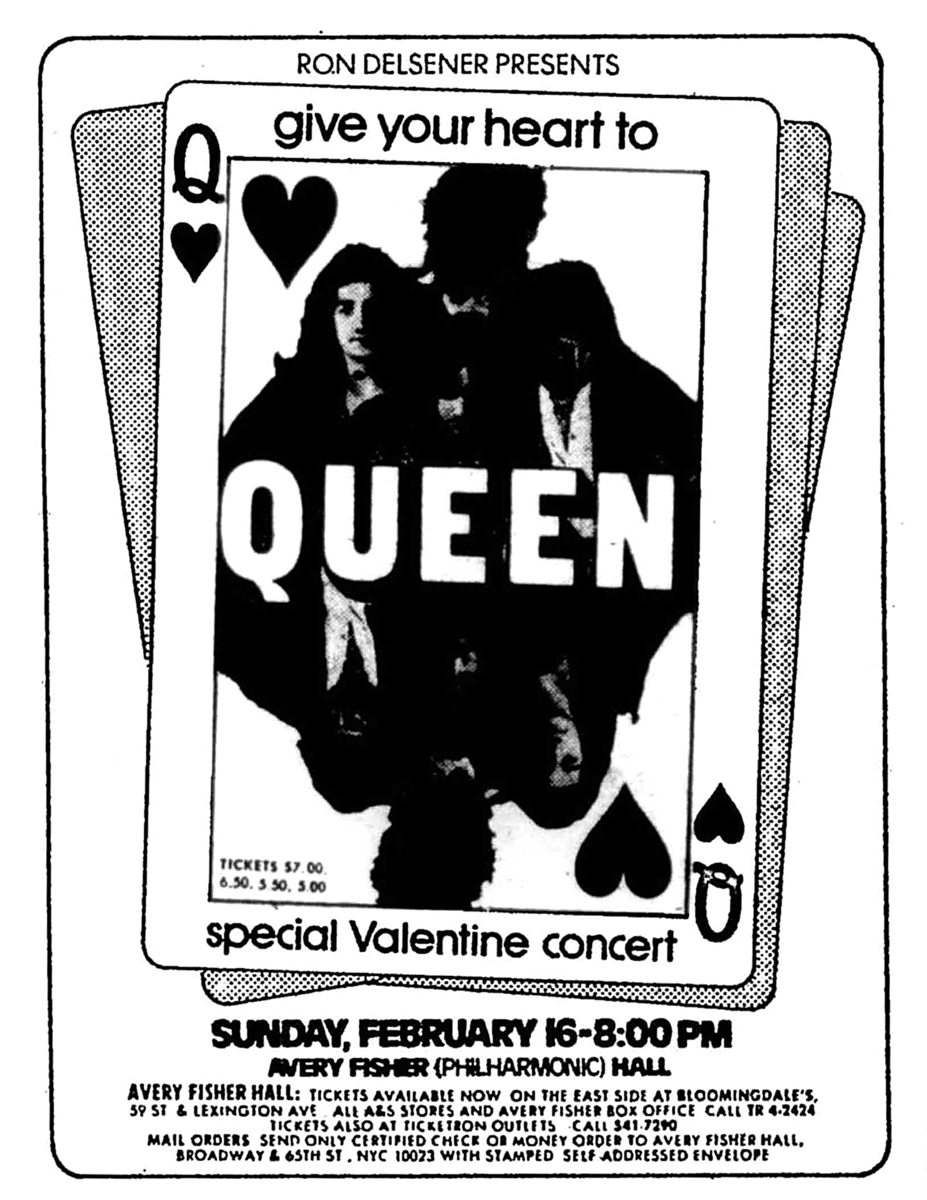 Feb 16, 1975: Queen / Kansas at Avery Fisher Hall New York, New York ...