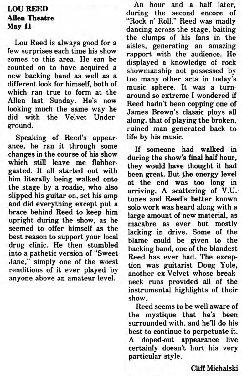 May 11, 1975: Lou Reed at Allen Theatre, Playhouse Square Cleveland ...