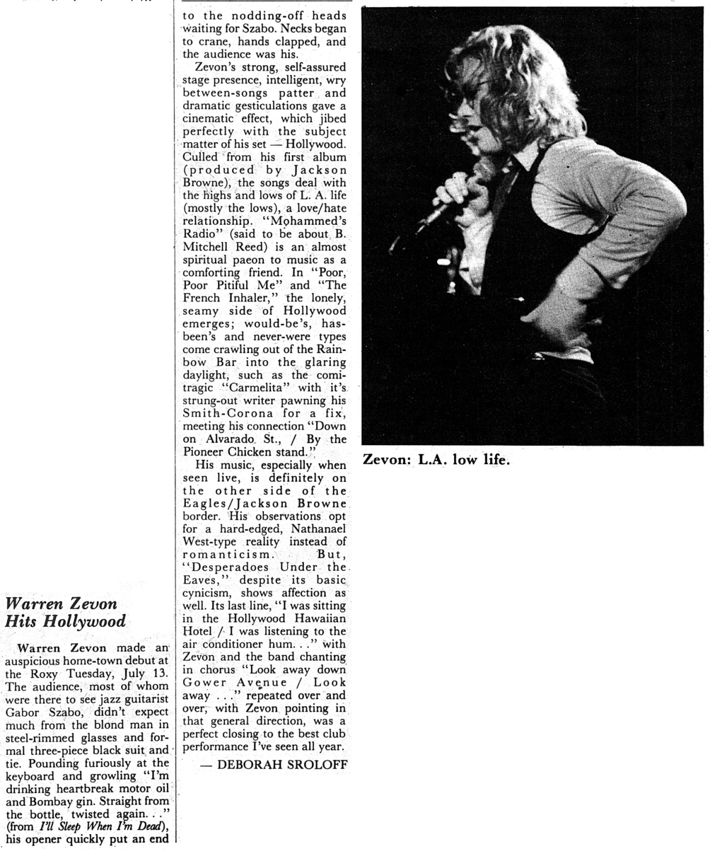 Warren Zevon Concert & Tour History | Concert Archives