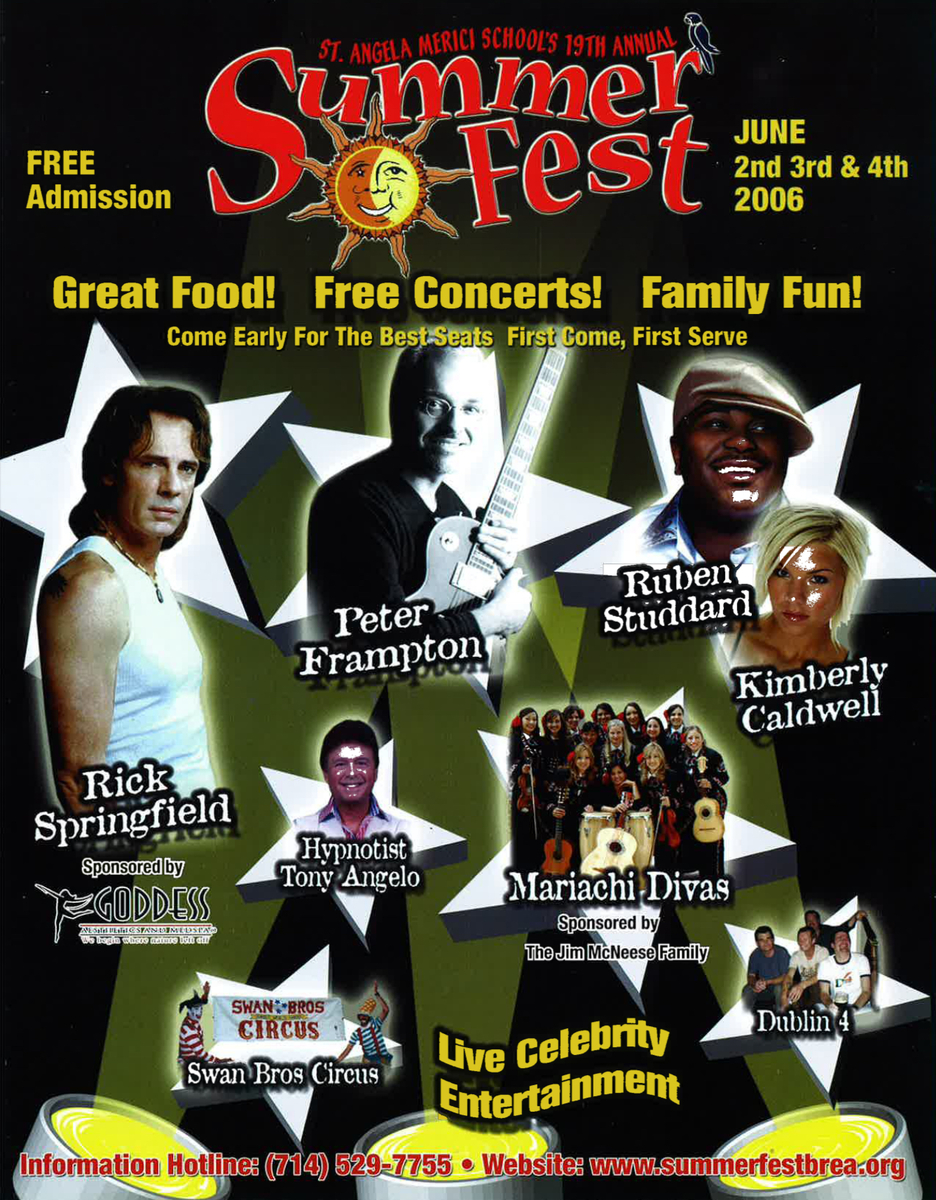 Concert History of St Angela Merici Summer Fest Brea, California ...