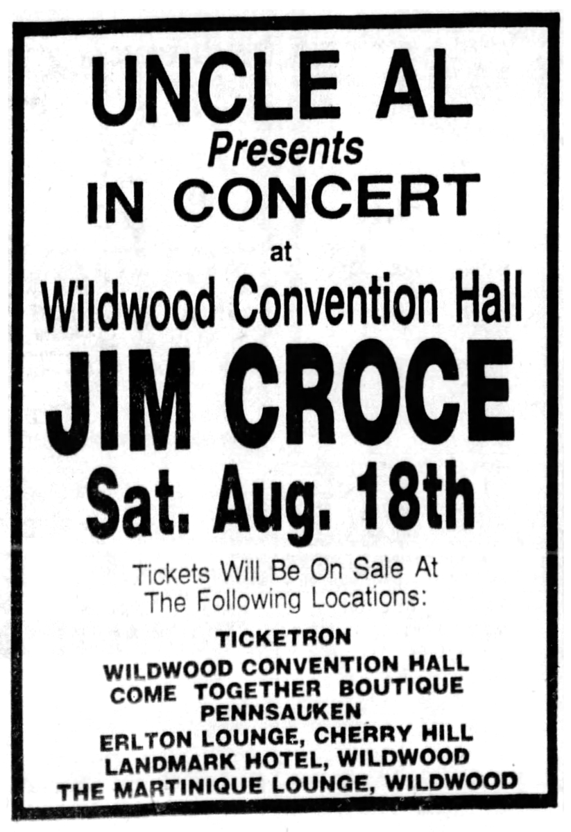 Aug 18, 1973: Jim Croce at Convention Hall Wildwood, New Jersey, United ...