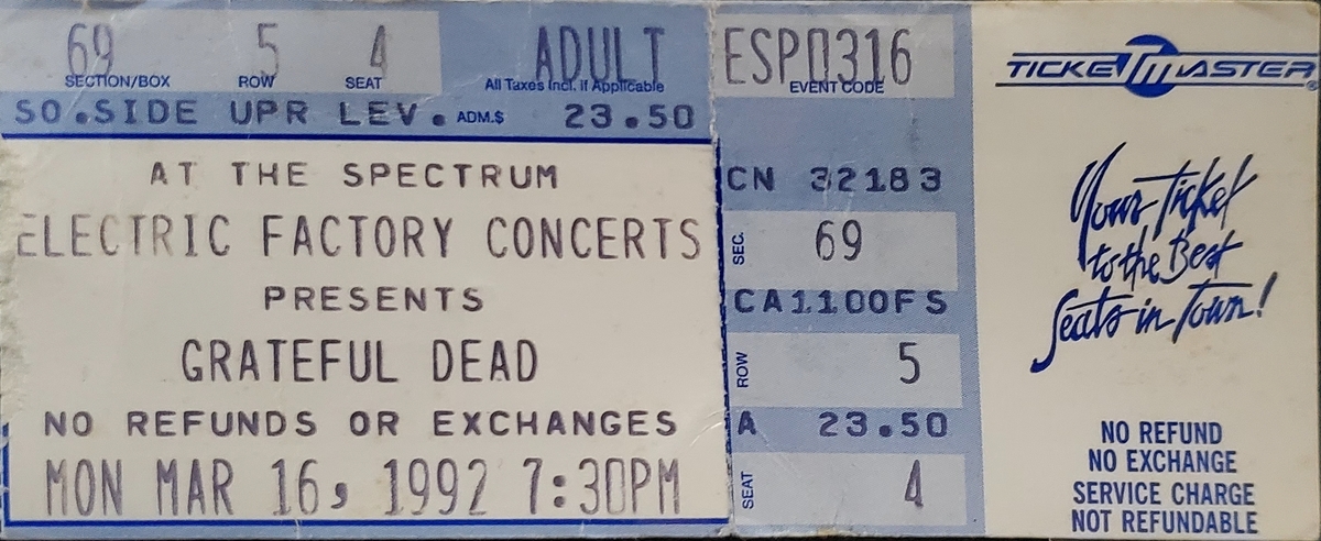 Mar 16, 1992: Grateful Dead at The Spectrum Philadelphia, Pennsylvania ...