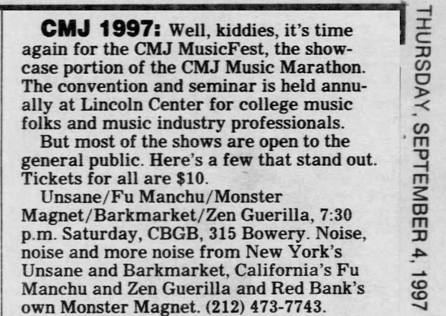 Sep 06, 1997: CMJ '97 Post Embryonic Bash at CBGB New York, New York ...