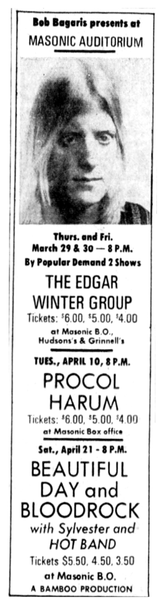 Edgar Winter's 1973 Concert & Tour History | Concert Archives