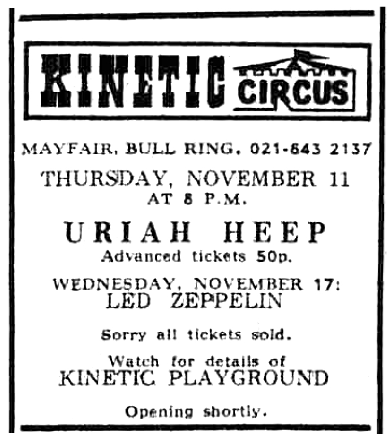 Nov 17, 1971: Led Zeppelin at Kinetic Circus Birmingham, England ...