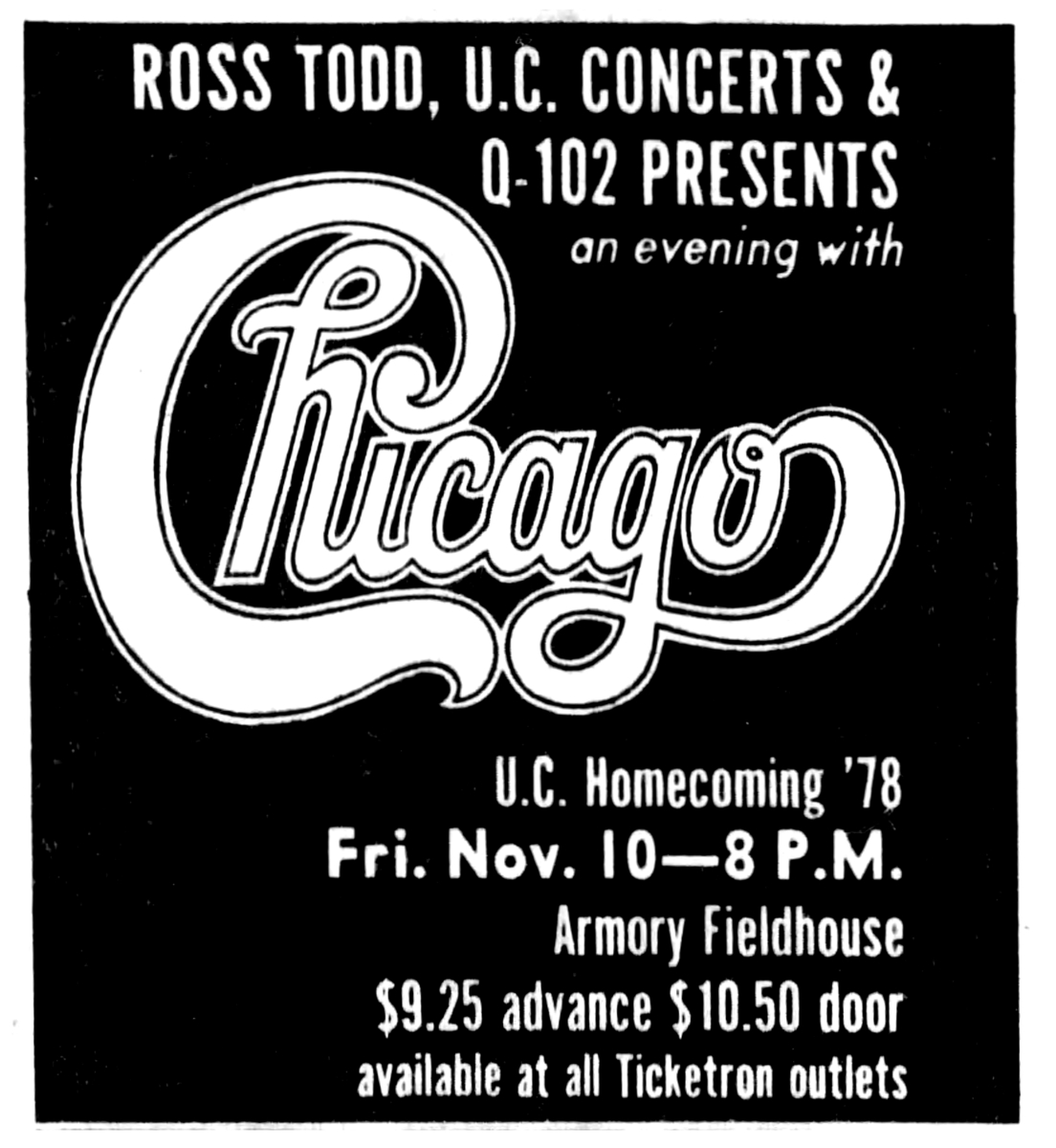 Nov 10, 1978: Chicago at U.C. Armory Field House Cincinnati, Ohio ...