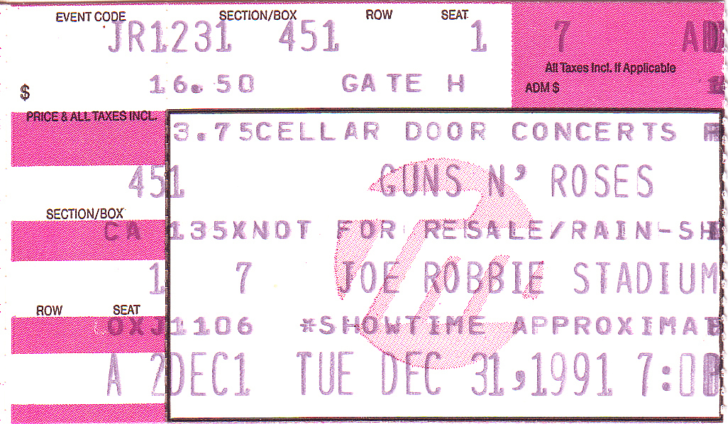 Dec 31, 1991: Guns N' Roses / Soundgarden at Joe robbie stadium Miami ...
