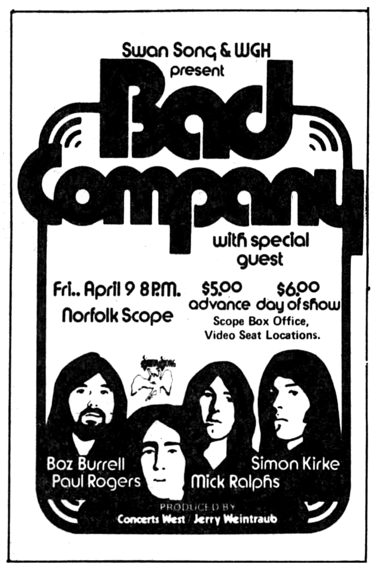 Apr 09, 1976: Bad Company at Norfolk Scope Arena Norfolk, Virginia ...