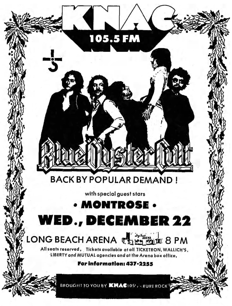 Dec 22, 1976: Blue Oyster Cult / Montrose at Long Beach Arena Long ...