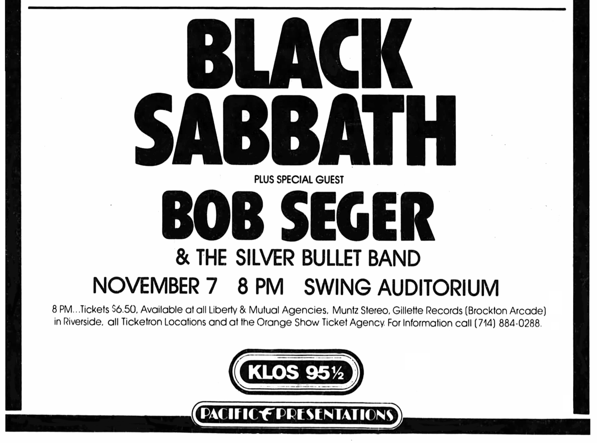 Nov 07, 1976: Black Sabbath / Bob Seger & The Silver Bullet Band at ...