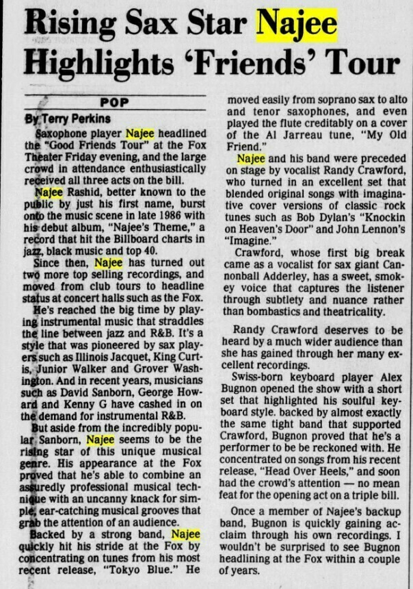 May 18, 1990: Najee / Randy Crawford / Alex Bugnon at The Fabulous Fox ...