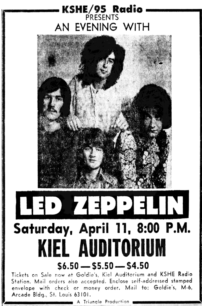 Apr 11, 1970: Led Zeppelin at Keil Auditorium St Louis, Missouri ...