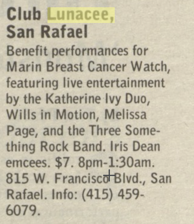 Concert History of Lunacee Cocktail Lounge San Rafael, California ...