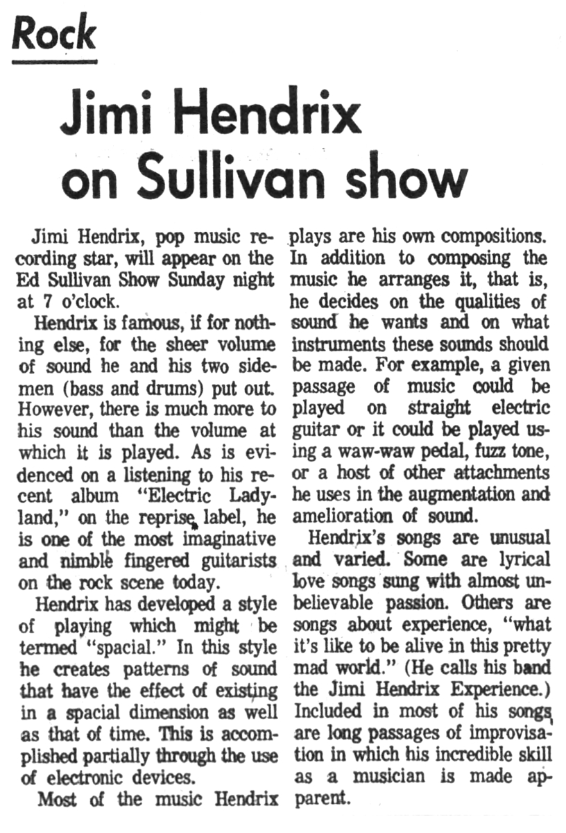 Nov 10, 1968: Jimi Hendrix at The Ed Sullivan Show New York, New York ...