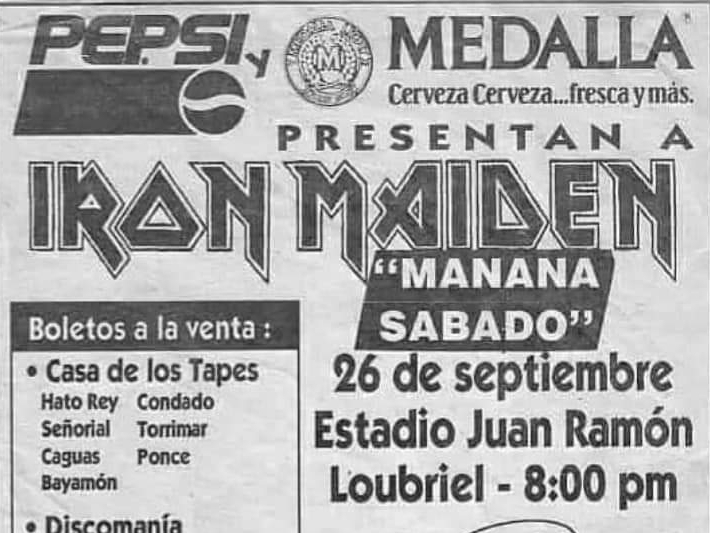 Sep 26, 1992: Iron Maiden at Juan Ramón Loubriel Stadium Bayamón ...