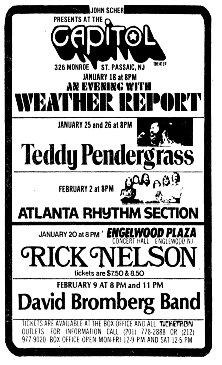 Jan 25, 1980: Teddy Pendergrass at Capitol Theatre Passaic, New Jersey ...