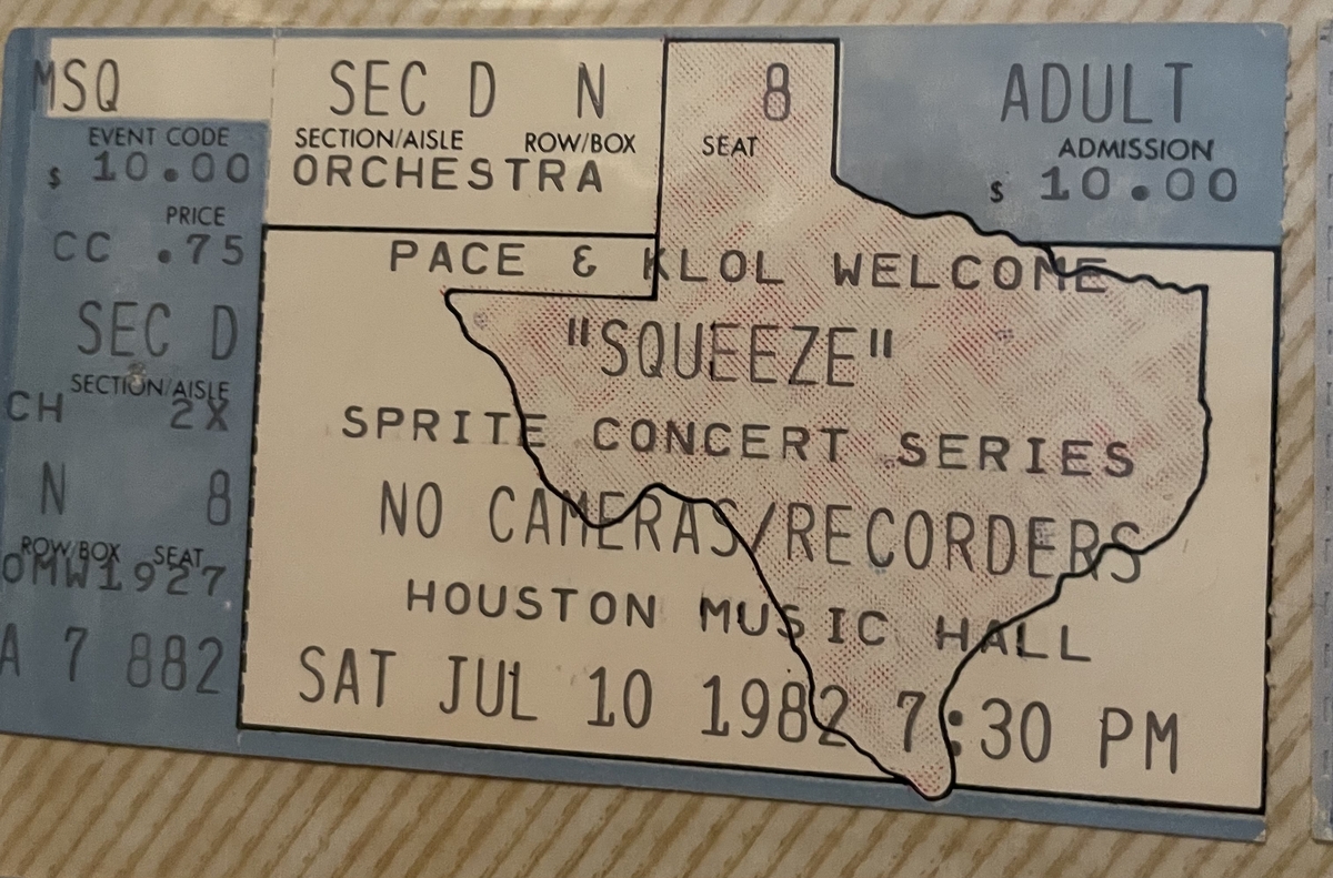 Jul 10, 1982: Squeeze at Houston Music Hall Houston, Texas, United ...