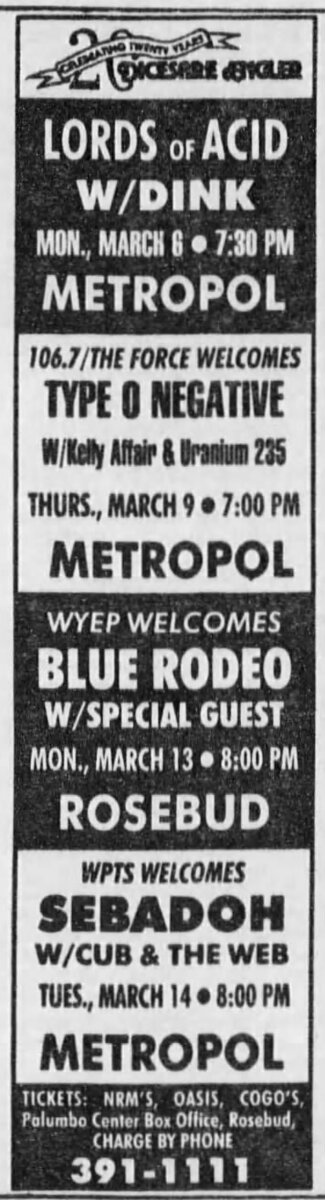 Mar 06, 1995: Lords of Acid / Dink at Metropol Pittsburgh, Pennsylvania ...