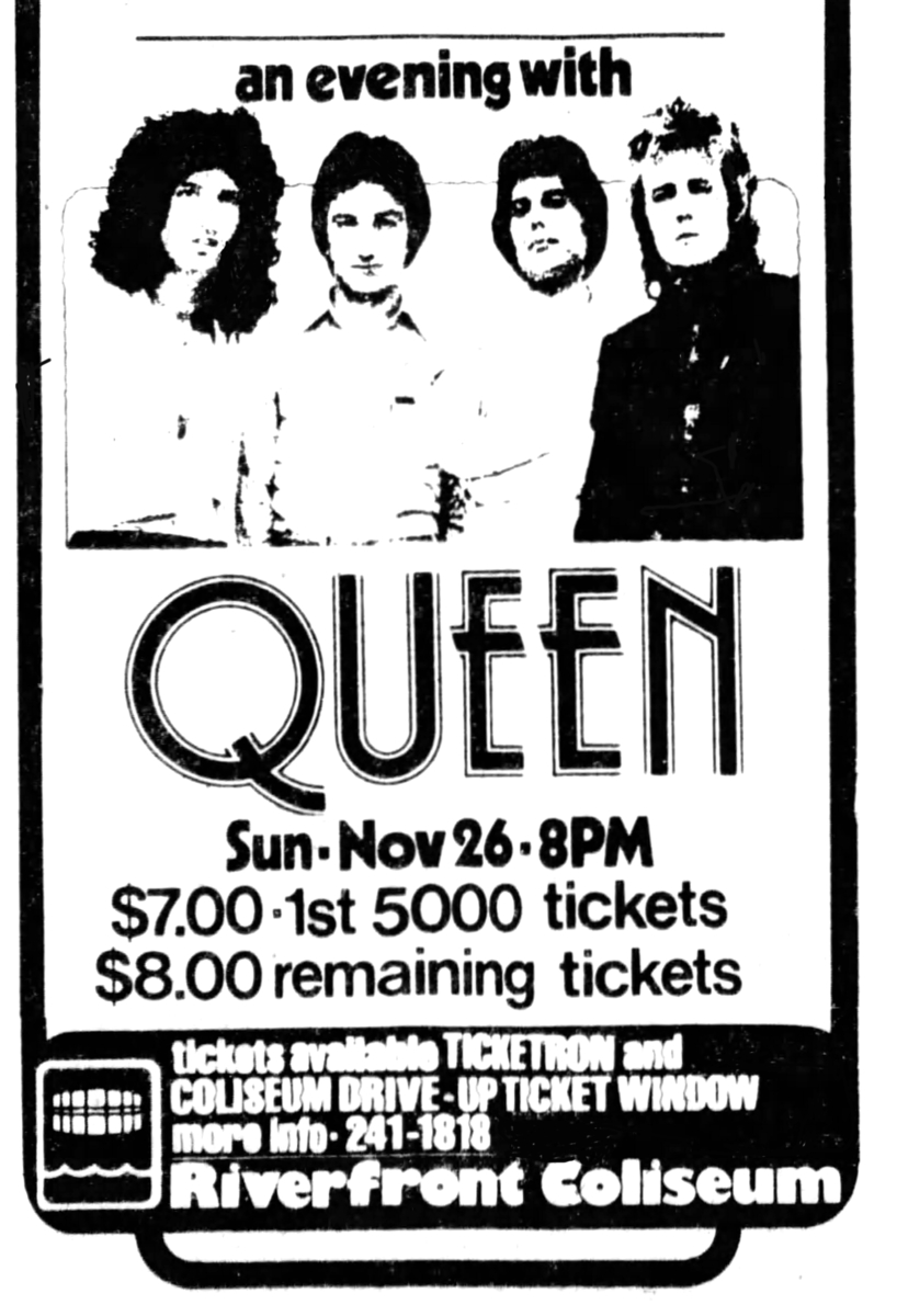 Nov 26, 1978: Queen at Riverfront Coliseum Cincinnati, Ohio, United ...