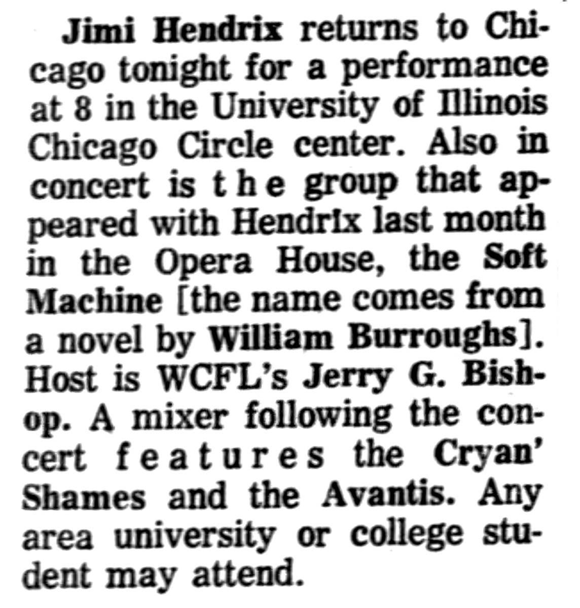 Mar 29, 1968: Jimi Hendrix / Soft Machine at Chicago Circle Center ...