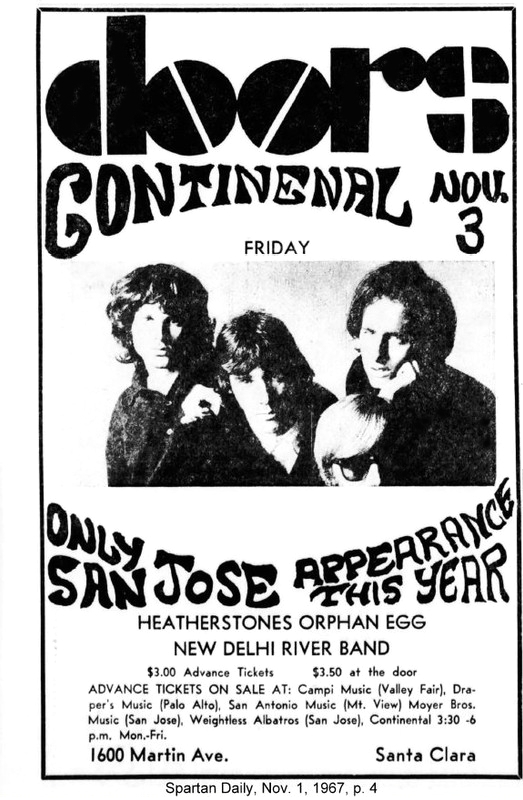 Nov 03, 1967: The Doors at Continental Ballroom Santa Clara, California ...