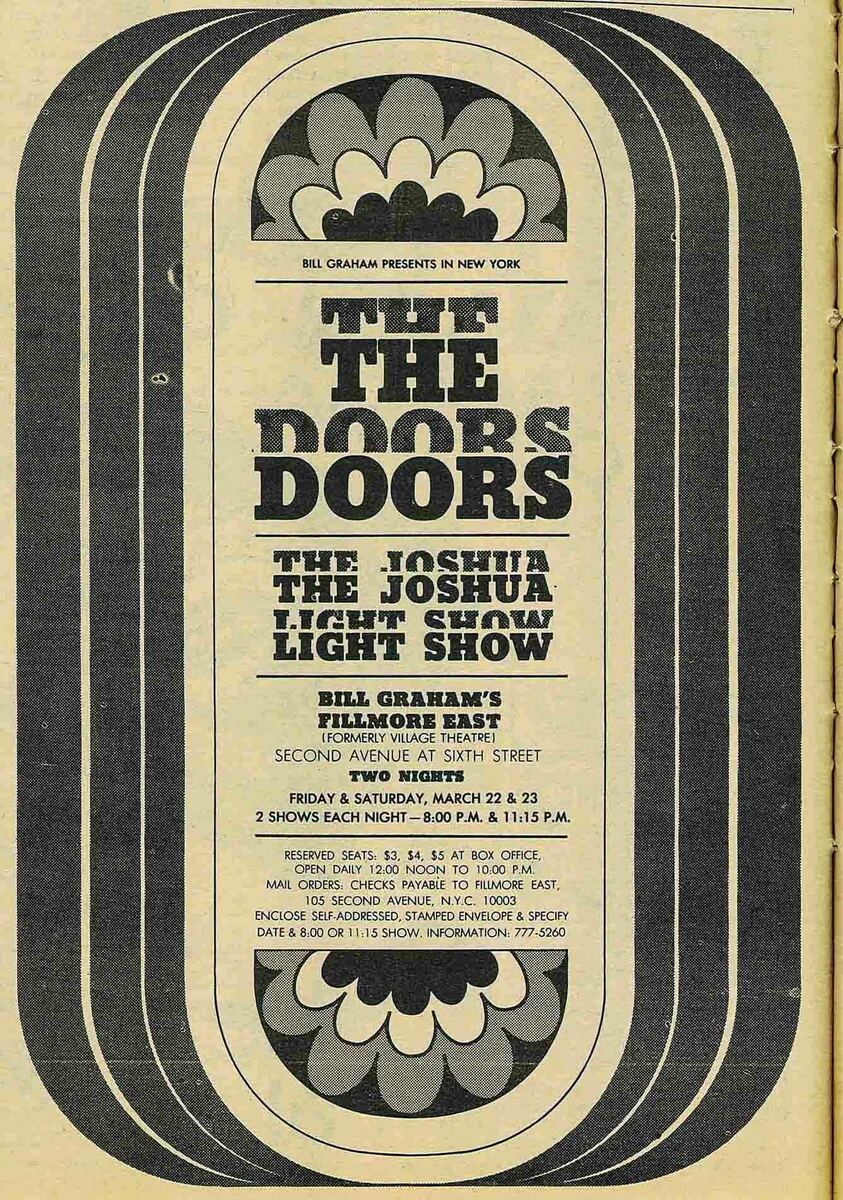 Mar 23, 1968: The Doors / Ars Nova / Crome Syrcus at Fillmore East New ...