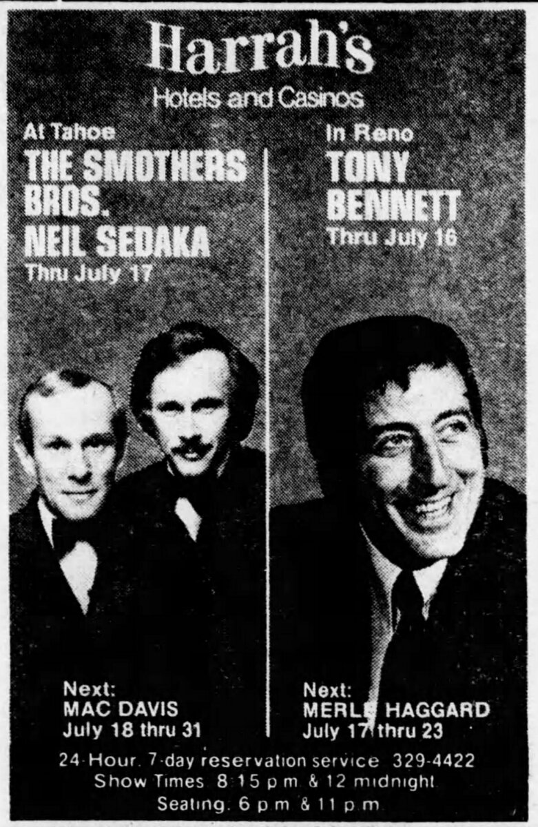 Jul 12, 1975: the smothers brothers / Neil Sedaka at Harrah's South ...