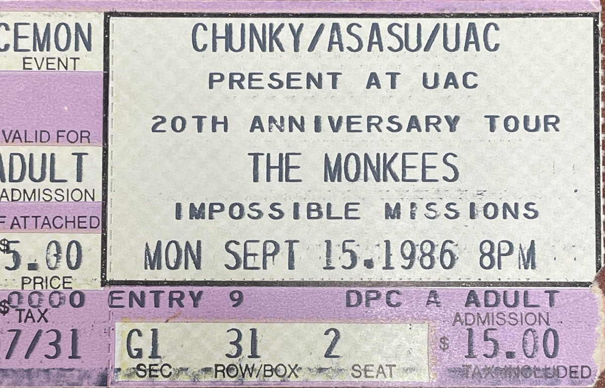 Sep 15, 1986: The Monkees at ASU Activity Center Tempe, Arizona, United ...