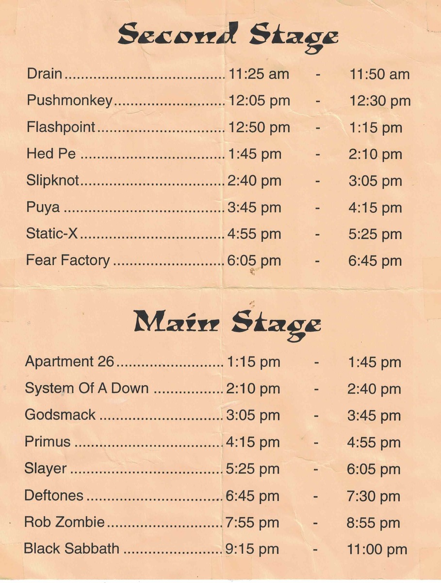 Jun 29, 1999: Ozzfest 1999 at Deer Creek Music Center Noblesville ...