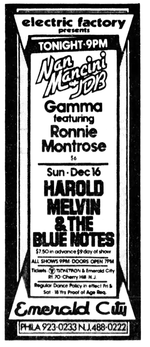 Dec 16, 1979: Harold Melvin & the Bluenotes at Emerald City Cherry Hill ...