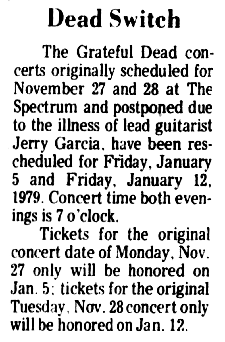 Nov 27, 1978: Grateful Dead at The Spectrum Philadelphia, Pennsylvania ...