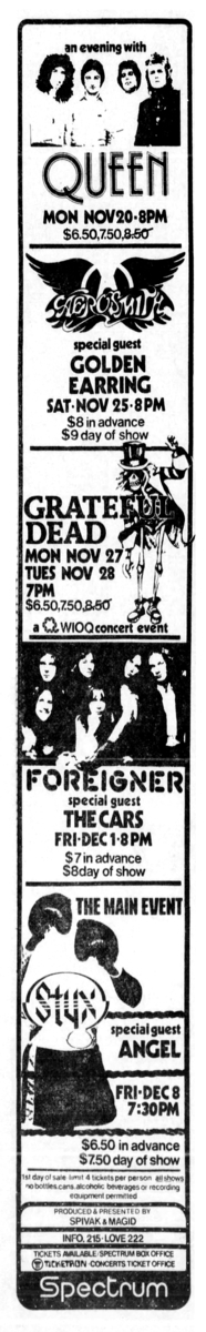 Nov 27, 1978: Grateful Dead at The Spectrum Philadelphia, Pennsylvania ...
