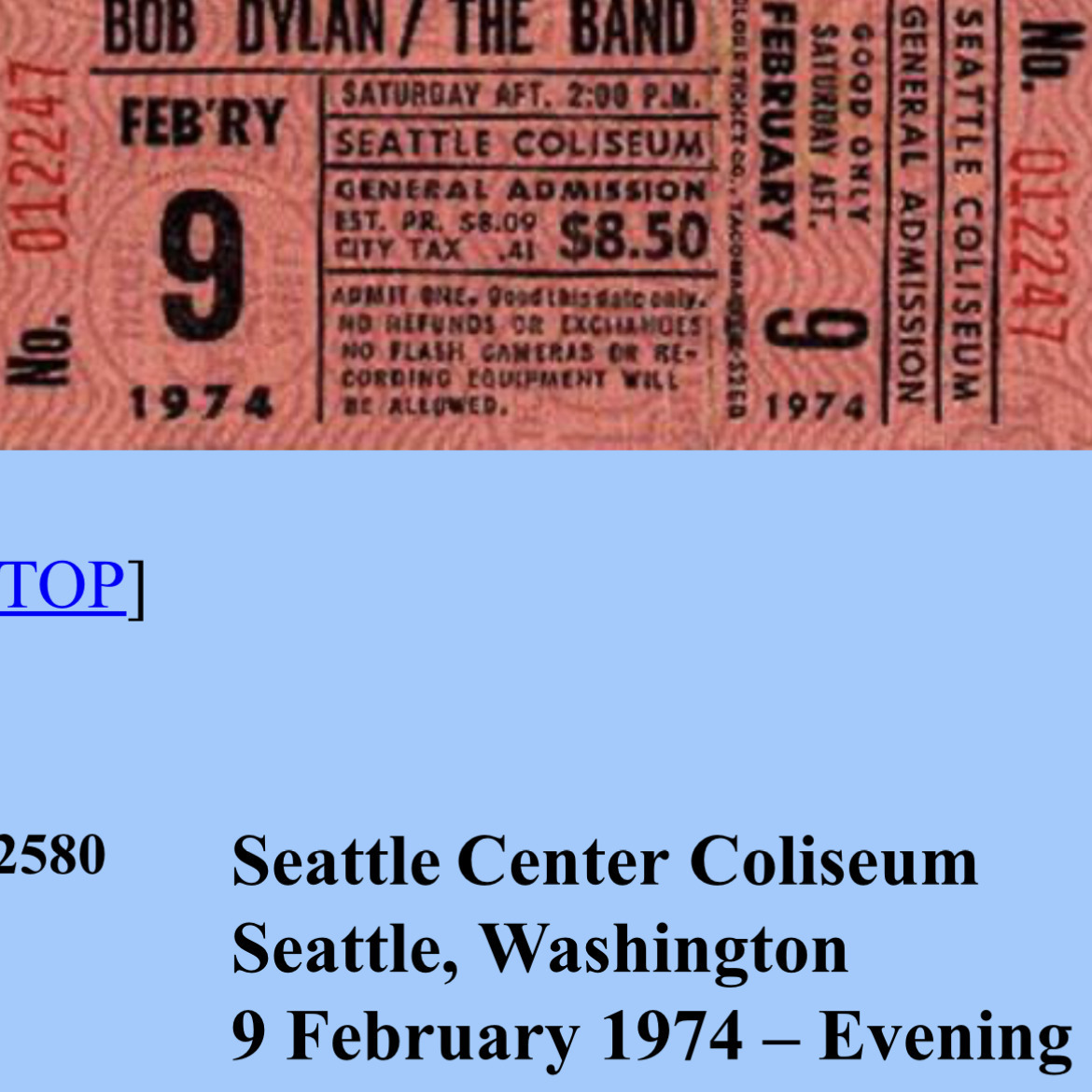 Bob Dylan and The Band Concert & Tour History | Concert Archives