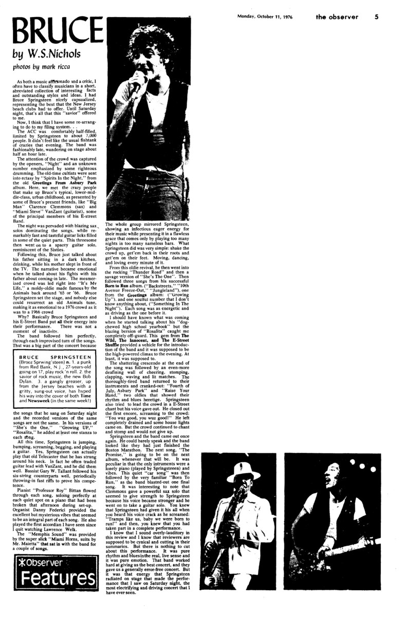 Bruce Springsteen's 1976 Concert & Tour History | Concert Archives